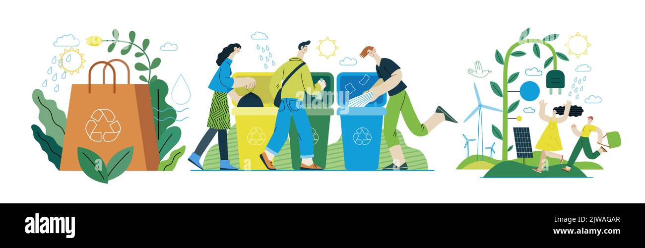 Woman thinking about recycling environment Stock Vector Images - Alamy