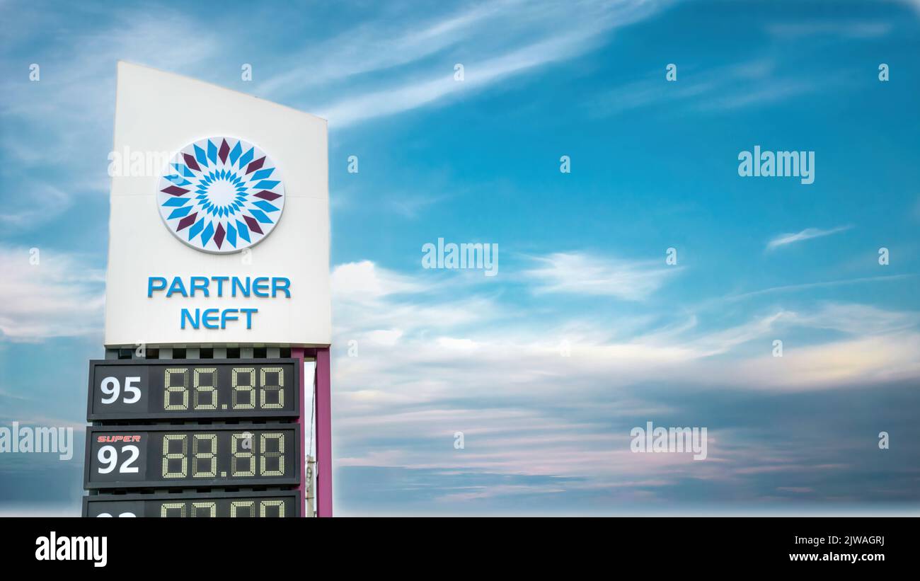 Moscow, Russia - May 2022: Sign and logo of Partner Neft at a gas ...