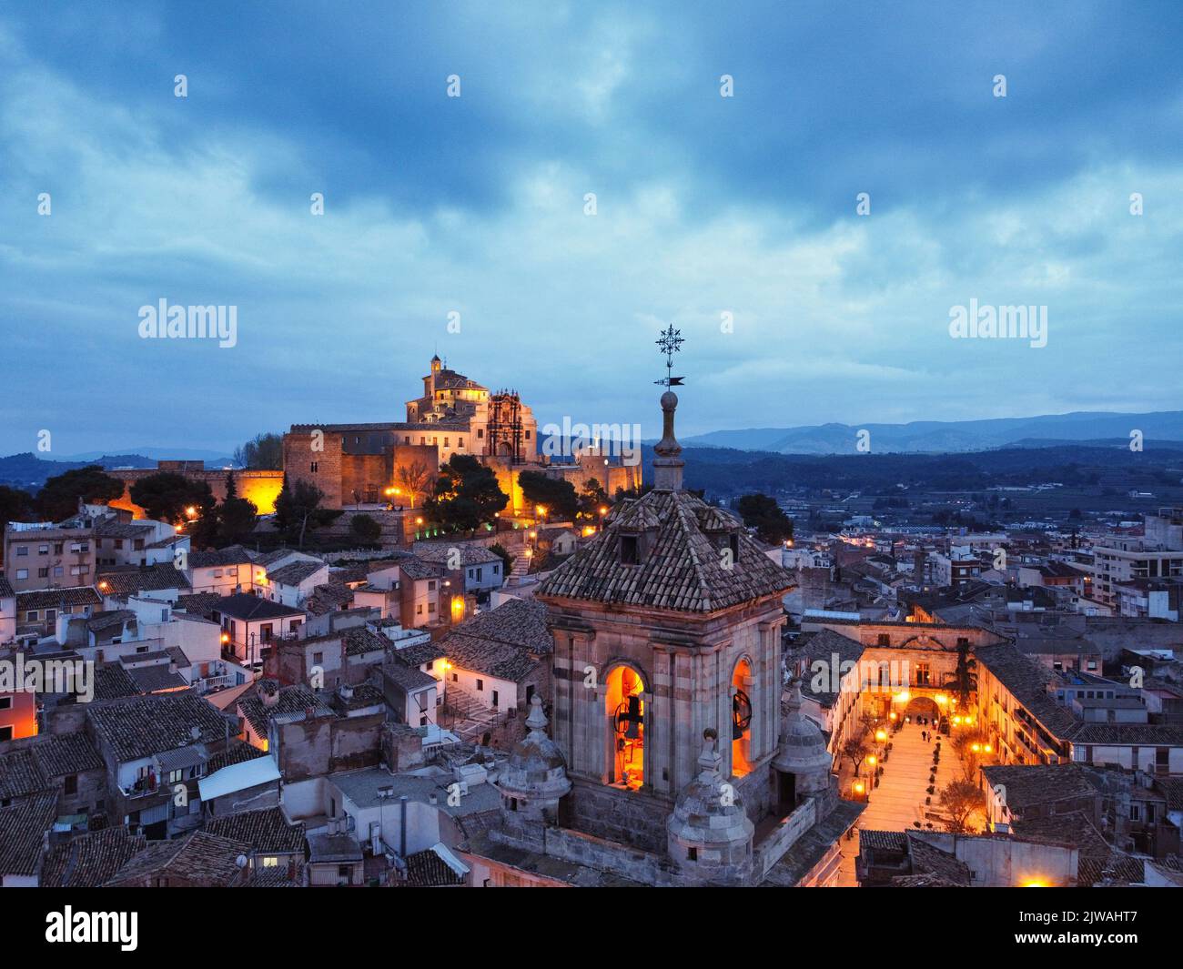 A beautiful evening view of the Spanish town De la Cruz Murcia's with ...