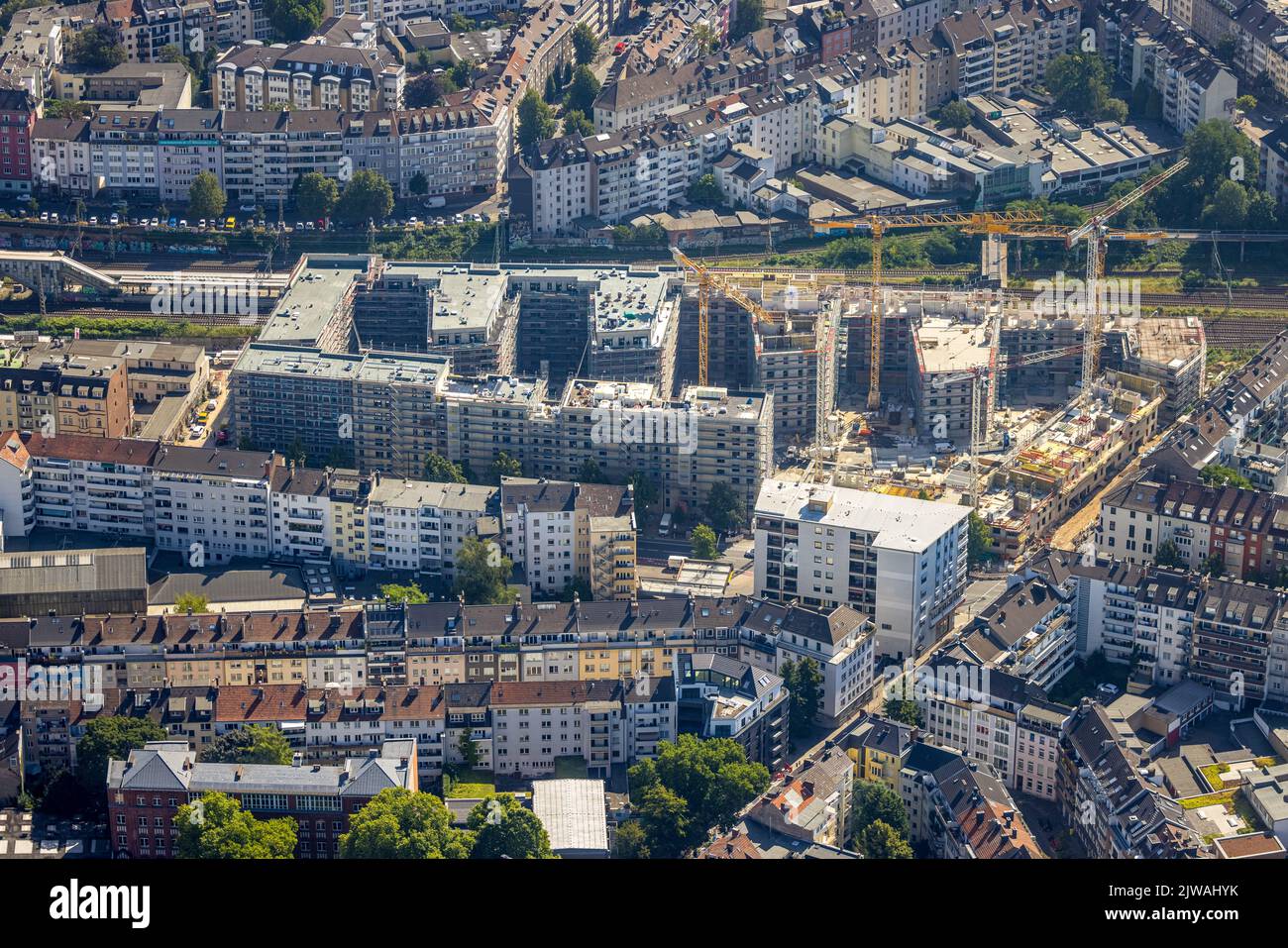 Aerial view, construction site and new building Le Quartier Central at ...