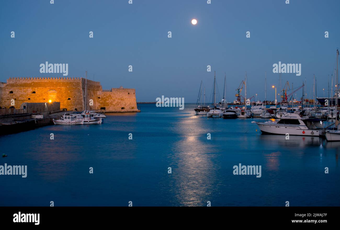 Heraklion, Crete Island, Greece. December 29, 2020. Night photograph of ...