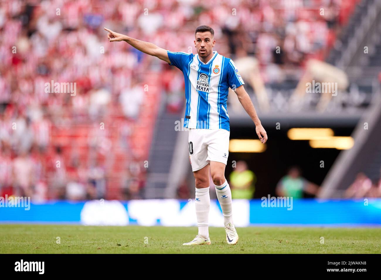 BILBAO, SPAIN - SEPTEMBER 04: Edu Exposito of RCD Espanyol reacts ...