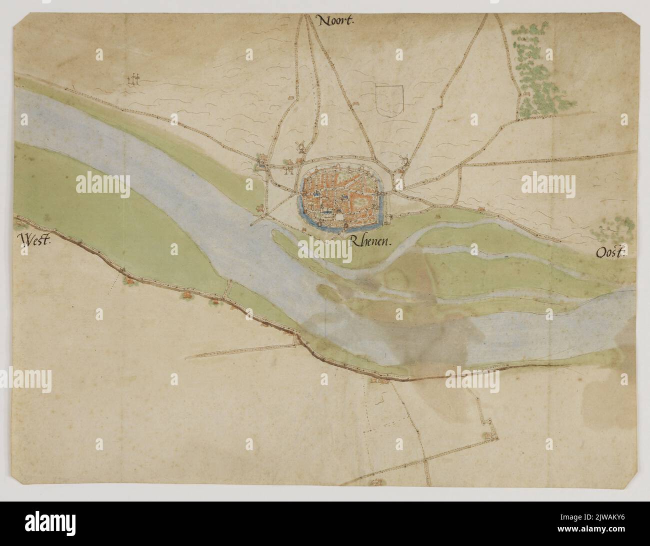 Map of the city of Rhenen, with the River Rhine and the immediate ...