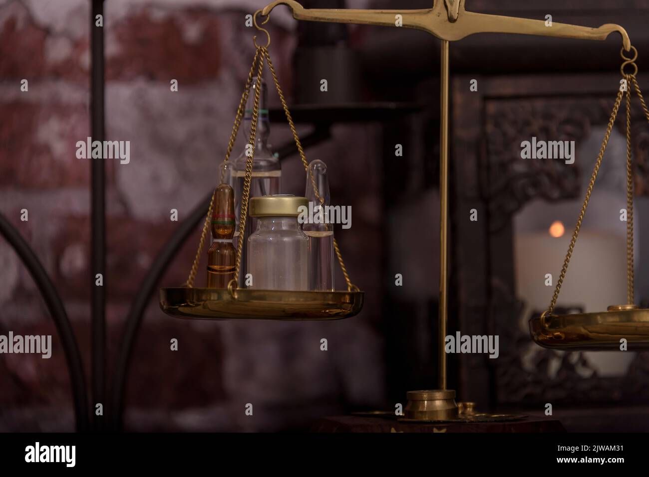 Old doctor's desk. still life of instruments and bone parts typical of ...
