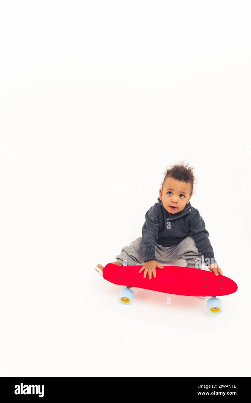 look at my cool skateboard, copy space full shot studio isolated. High ...
