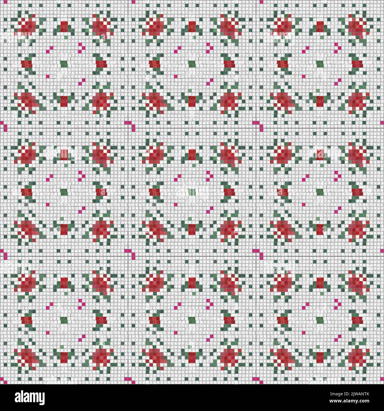 Seamless Christmas poinsettia cross stitch pattern. Decorative ornament ...