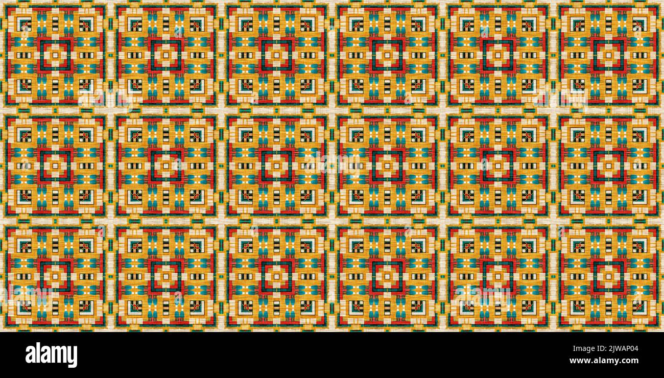 Traditional tile mosaic seamless border pattern print. Fabric effect ...