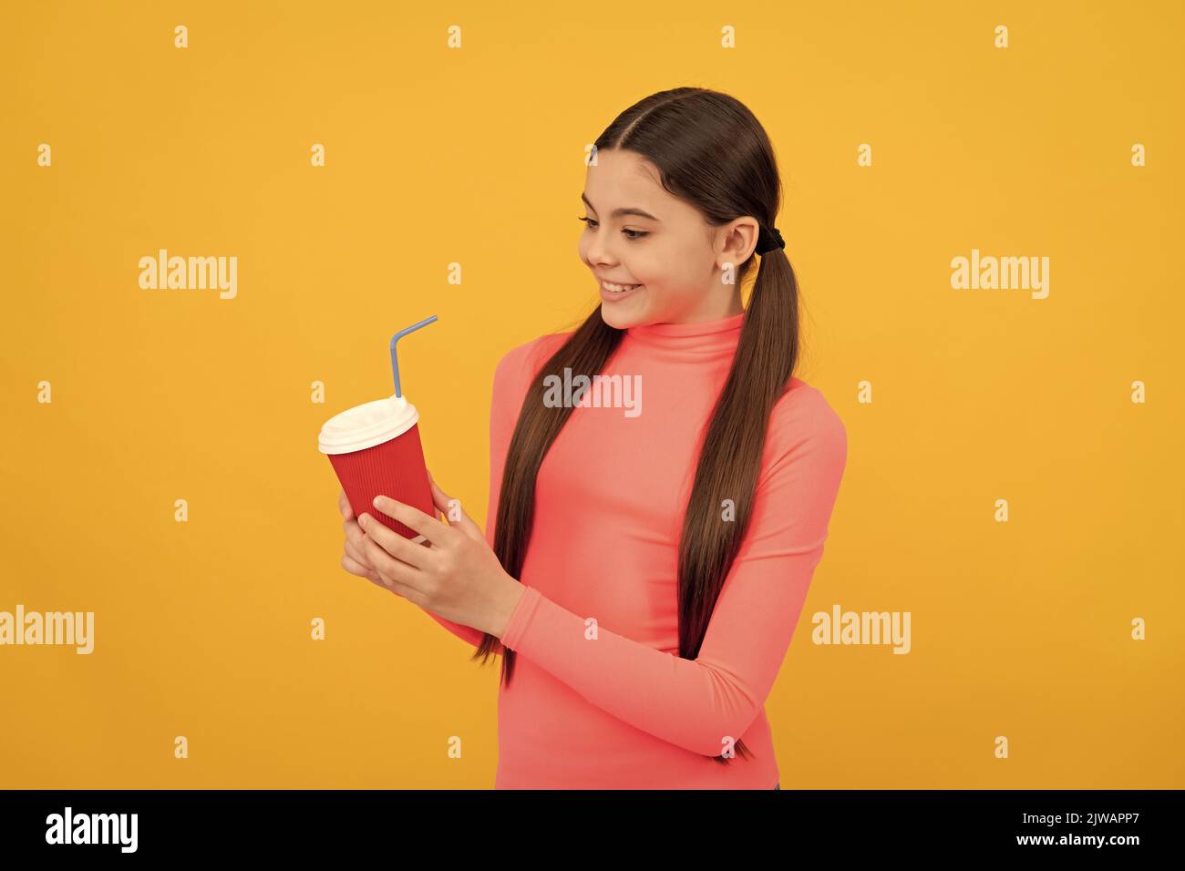 good morning. teen girl drinking tea. portrait of enjoyment. happy ...
