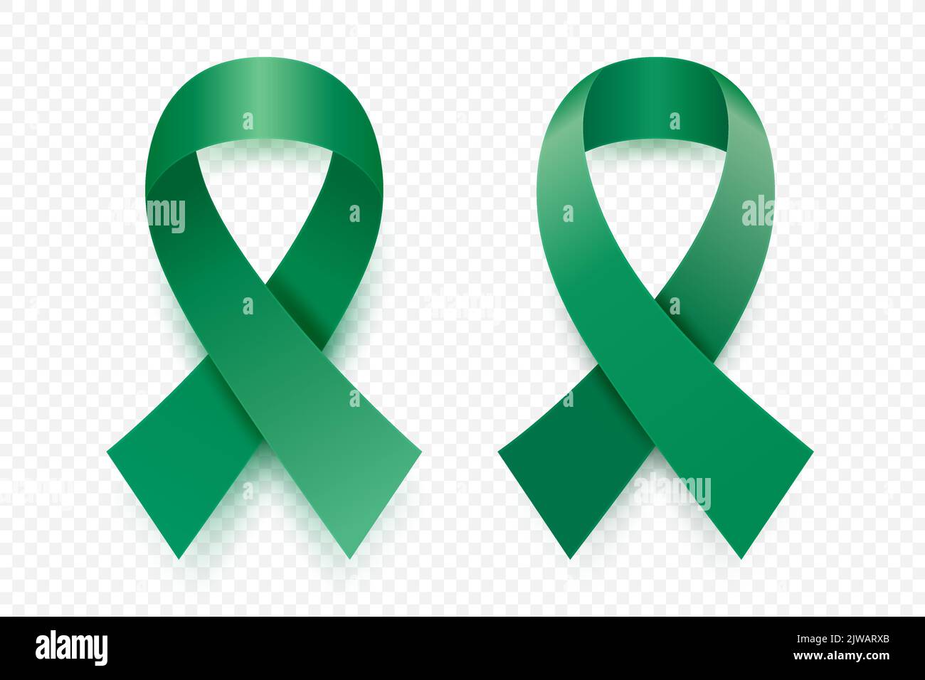 Vector 3d Realistic Emerald Green Ribbon Set. Liver Cancer Awareness ...