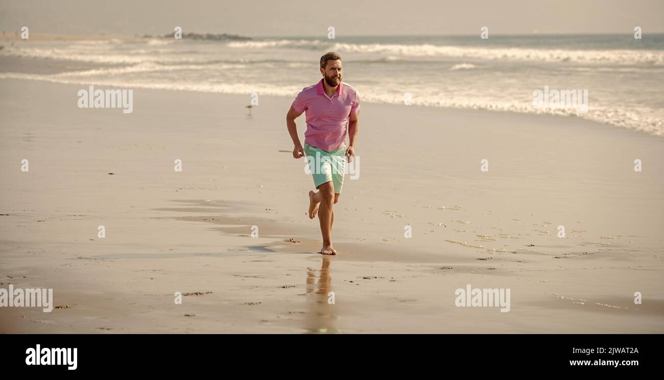 sportsman jogging on beach in summer vacation for training, summer ...