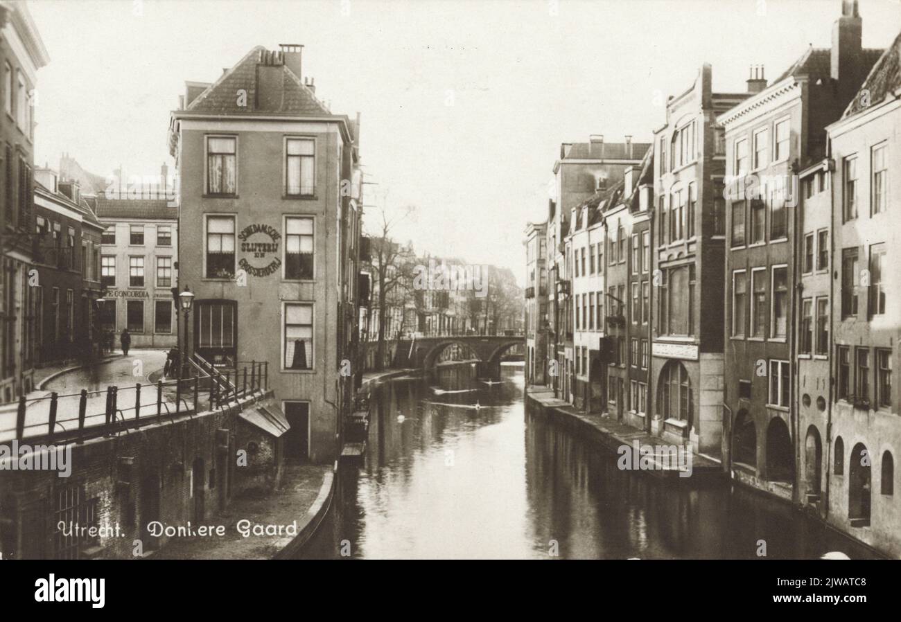 View of the Oudegracht in Utrecht with the Gaardbrug in the background; On the left the side ...