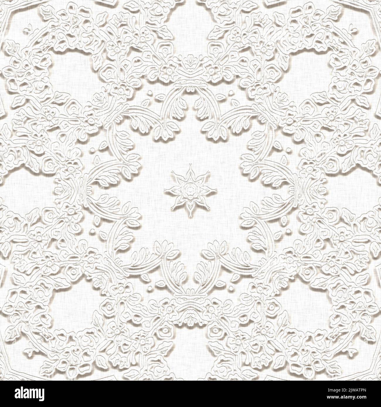 White on White linen lace effect background. Minimal stylish wedding invitation with subtle 3d ...