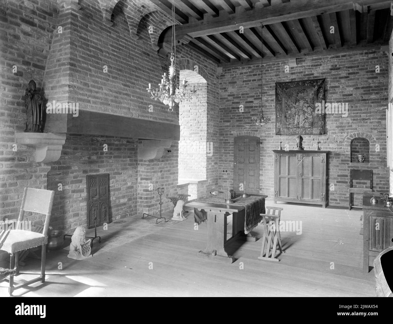 Interior of the rebuilt Donjon of the Nijenrode castle near Breukelen ...