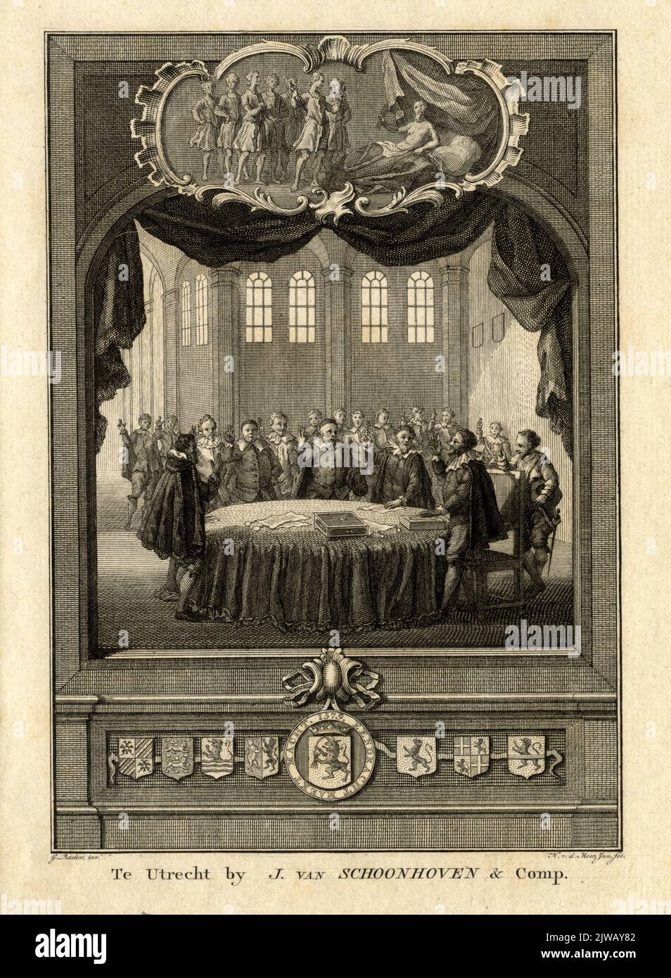 Image of a meeting of the negotiators of the Union of Utrecht standing ...