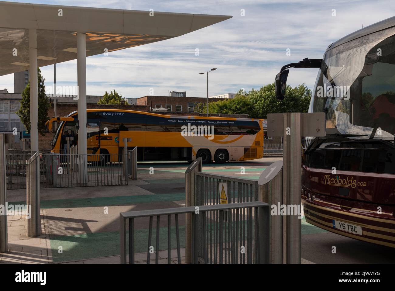 Plymouth, Devon, England, UK. 2022. Coach travel from and to the city ...