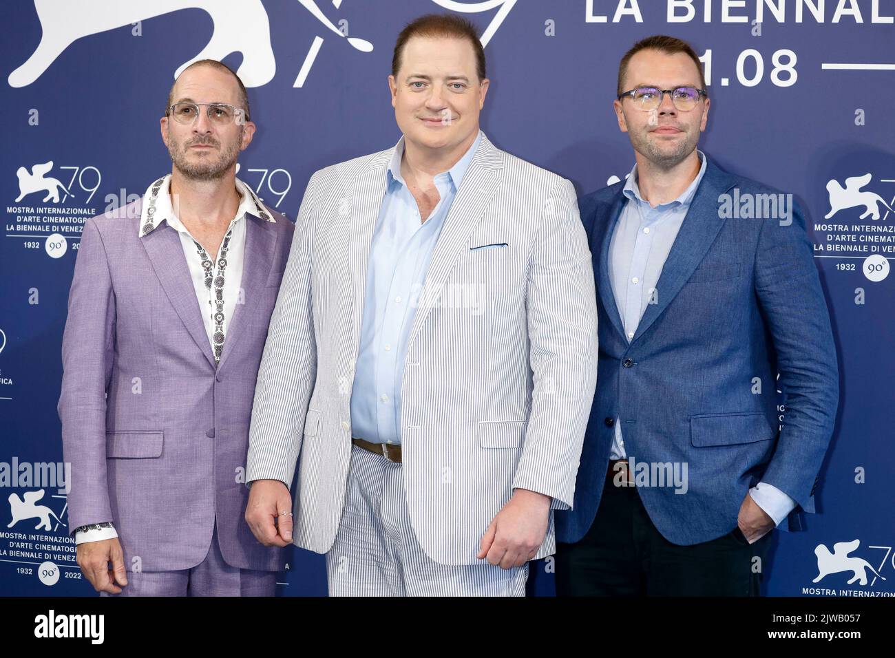 Darren Aronofsky, Brendan Fraser and Ty Simpkins pose at the photocall ...