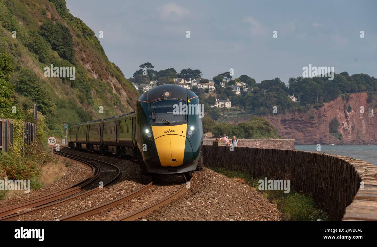Teignmouth, Devon, England, UK. 2022. Passenger train approaching ...
