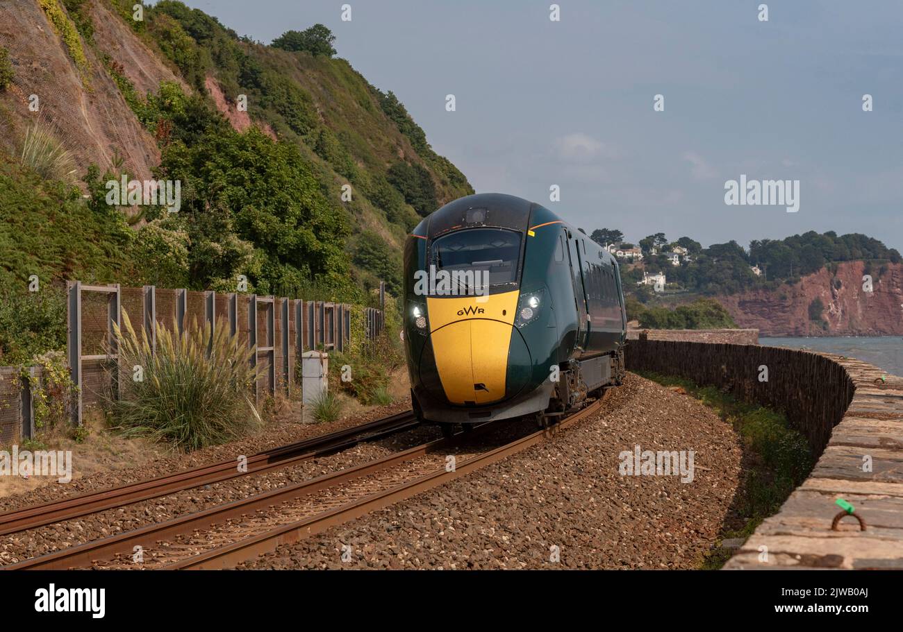 Teignmouth, Devon, England, UK. 2022. Passenger train approaching ...