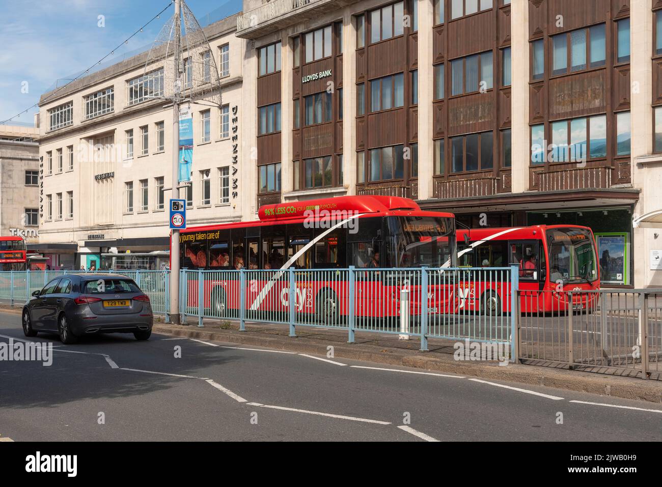 Plymouth, Devon, England, UK. 2022. Red buses on Royal Parade in the ...