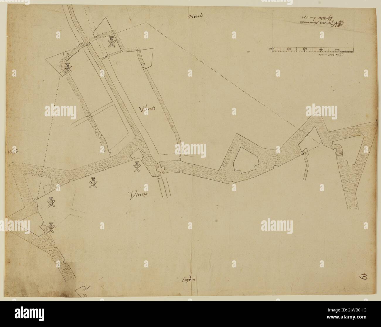 Map of the northern part of the city walls with strongholds in Utrecht ...