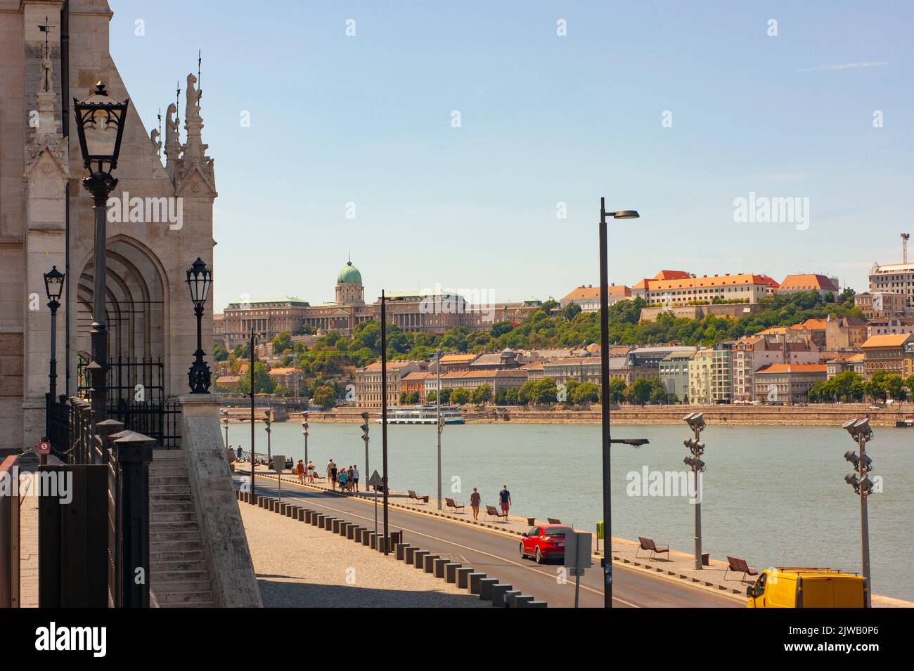 Budapest, Hungary, city scene shows the Danube River with Castle Hill ...
