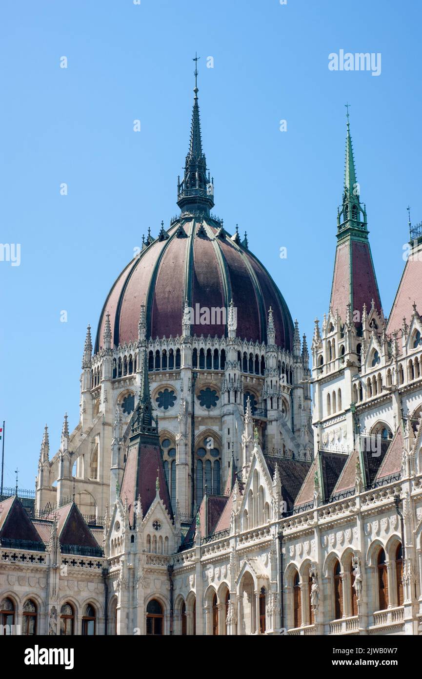 See the beautiful red roof dome of the Parliament House in Budapest ...