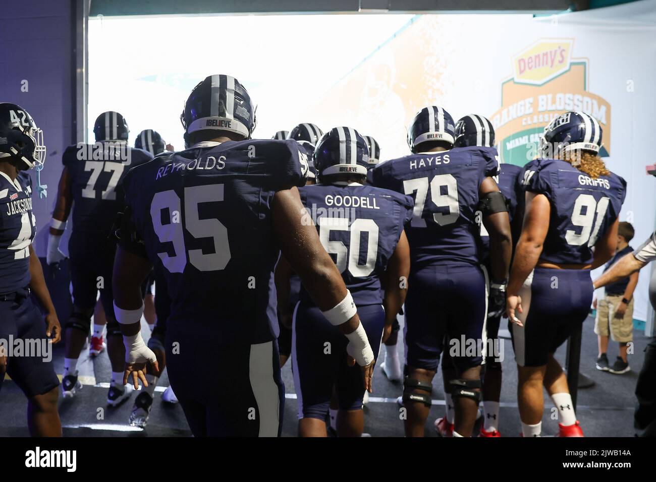 Miami Gardens, Florida, USA. September 4, 2022: Jackson State teammates ...