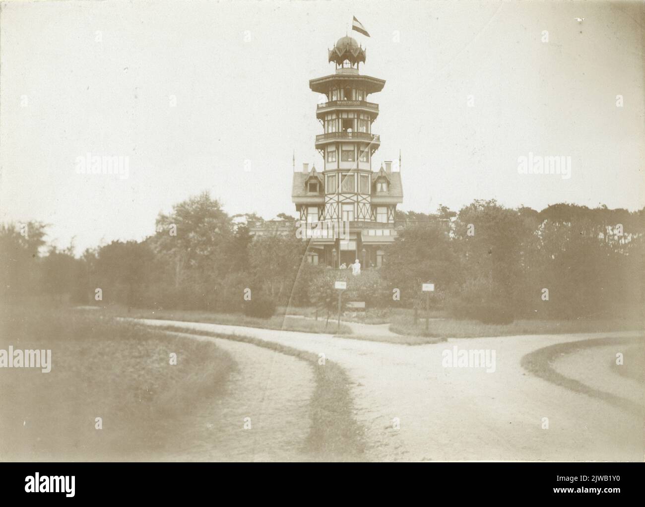 View of the facade of the watchtower of the Badhotel in Baarn Stock ...