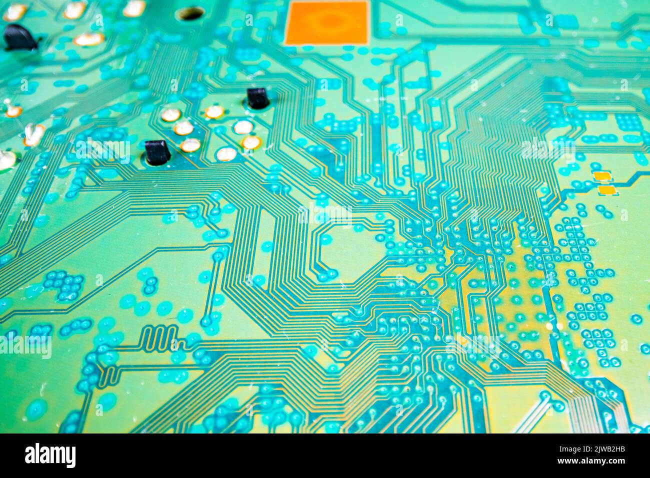 Technology background. High tech electronic circuit board background. Close-up macro electronic ...