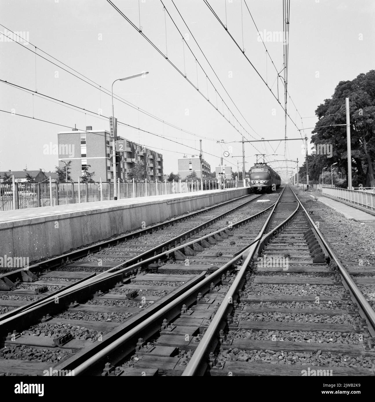 View of the platform of the N.S. station Tilburg West in Tilburg, with ...