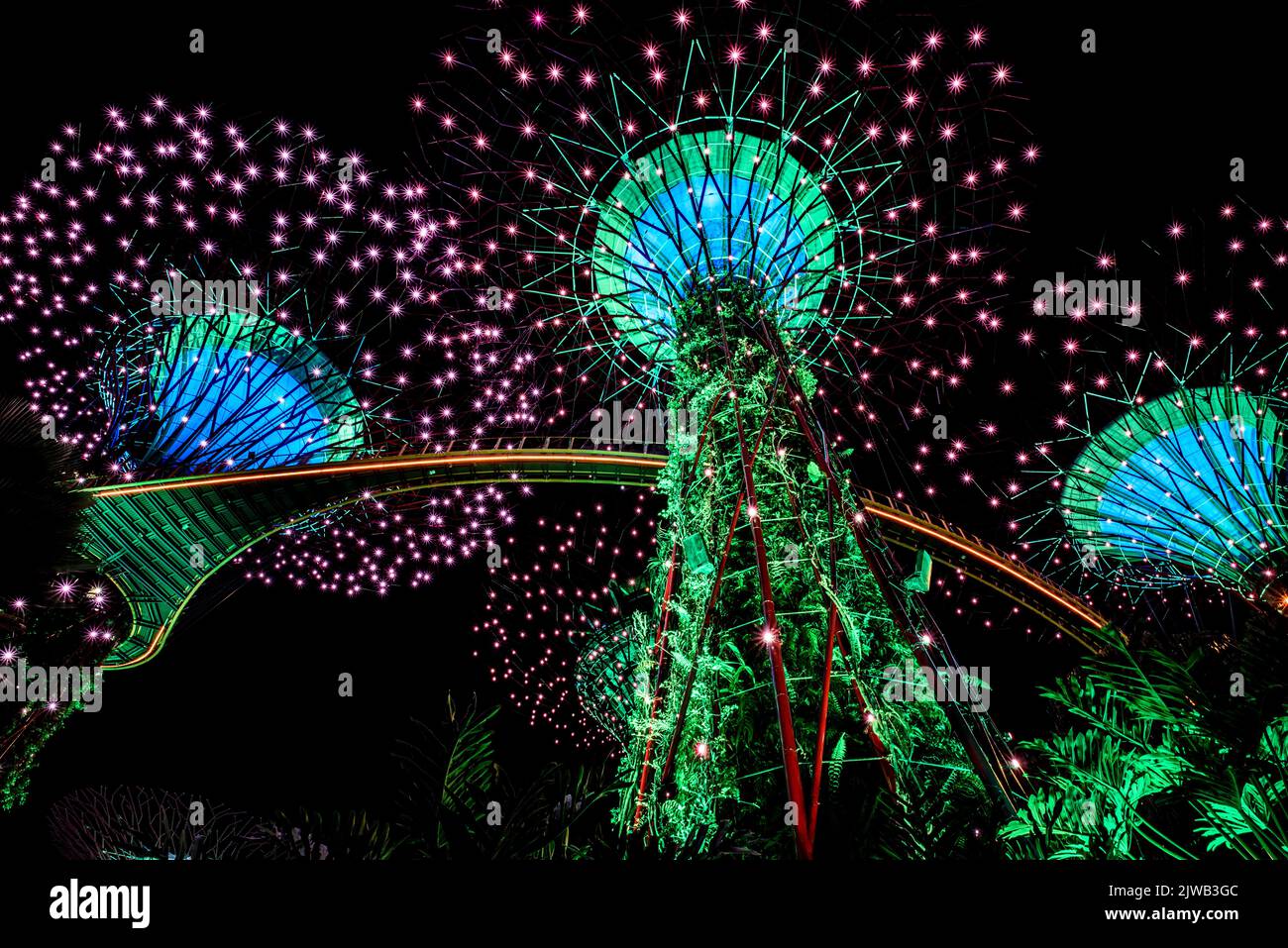 Supertree Grove at night - Gardens by the Bay, Singapore Stock Photo ...