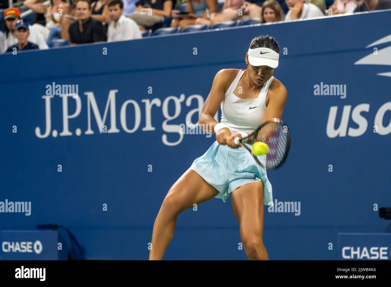 Emma Raducanu (GBR) during her first round loss at the 2022 US Open ...