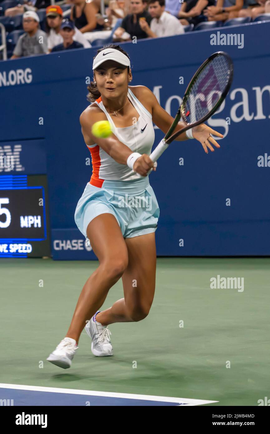 Emma Raducanu (GBR) during her first round loss at the 2022 US Open ...