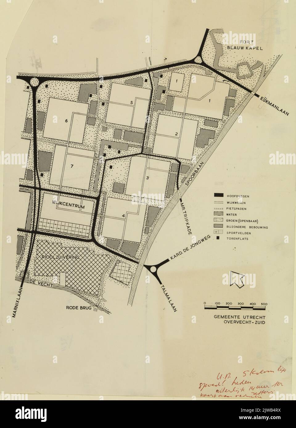 Map of the Overvecht Zuid district in Utrecht; the site between the ...