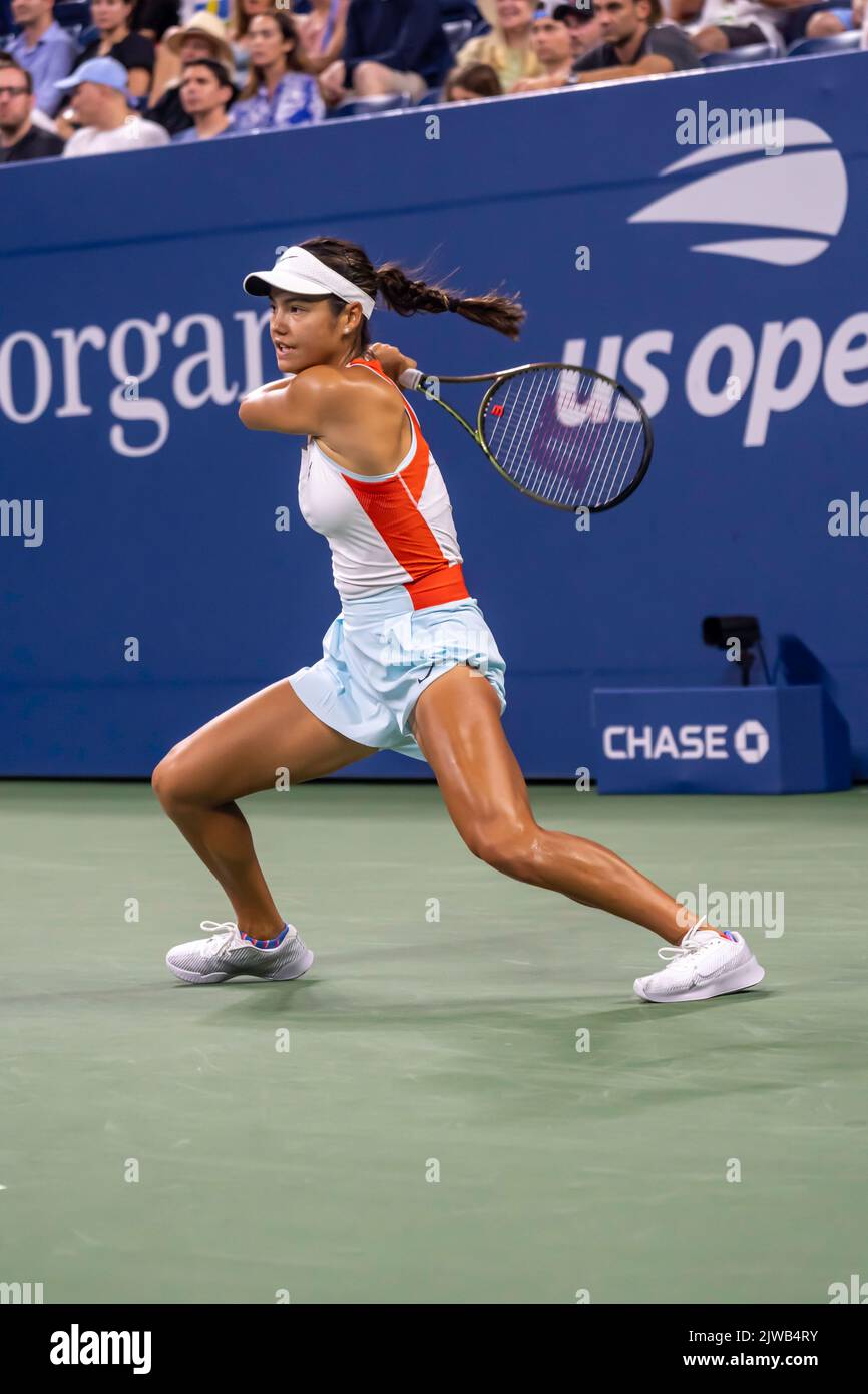 Emma Raducanu (GBR) during her first round loss at the 2022 US Open ...