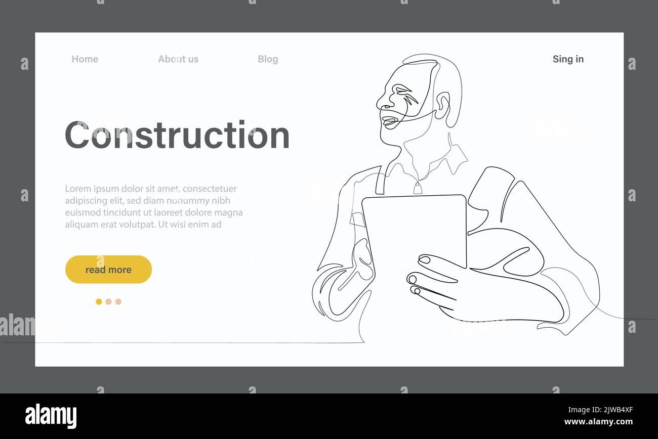 Vector landing page of architecture works with protective face masks ...