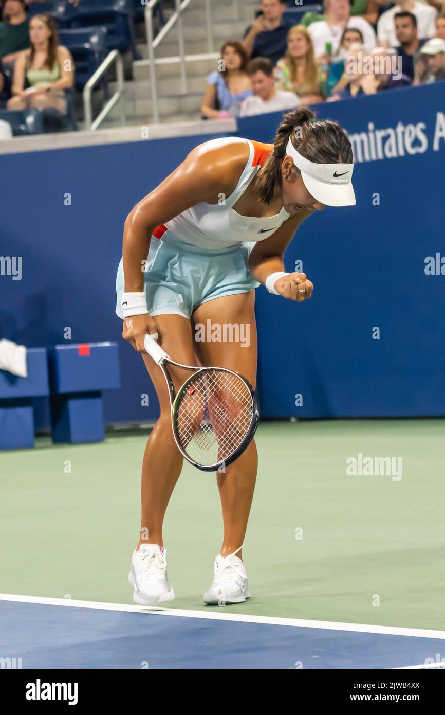 Emma Raducanu (GBR) during her first round loss at the 2022 US Open ...