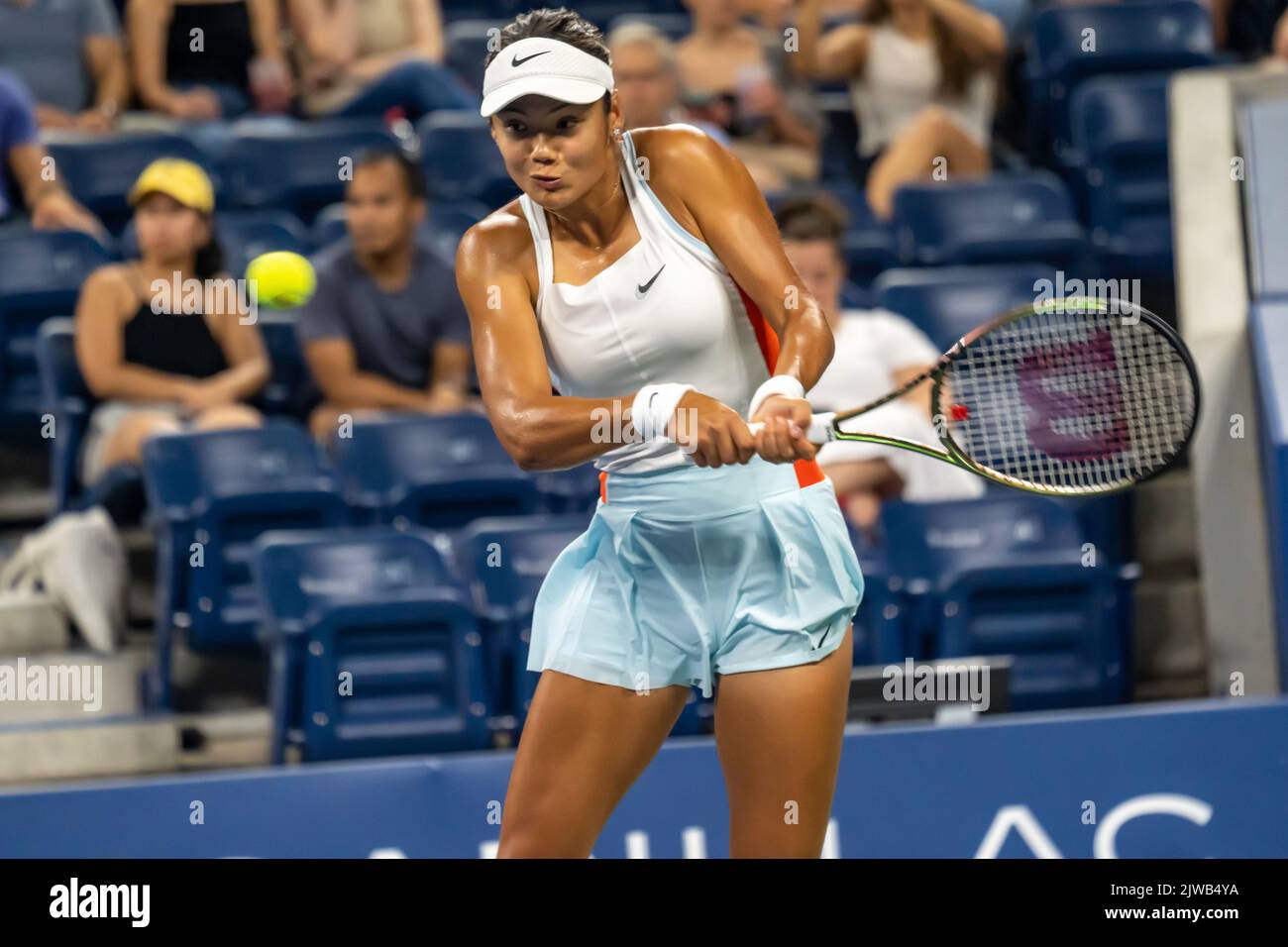 Emma Raducanu (GBR) during her first round loss at the 2022 US Open ...
