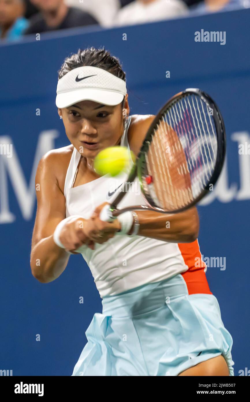 Emma Raducanu (GBR) during her first round loss at the 2022 US Open ...