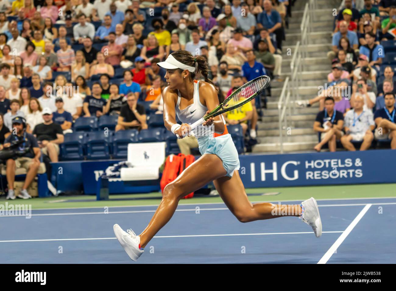 Emma Raducanu (GBR) during her first round loss at the 2022 US Open ...
