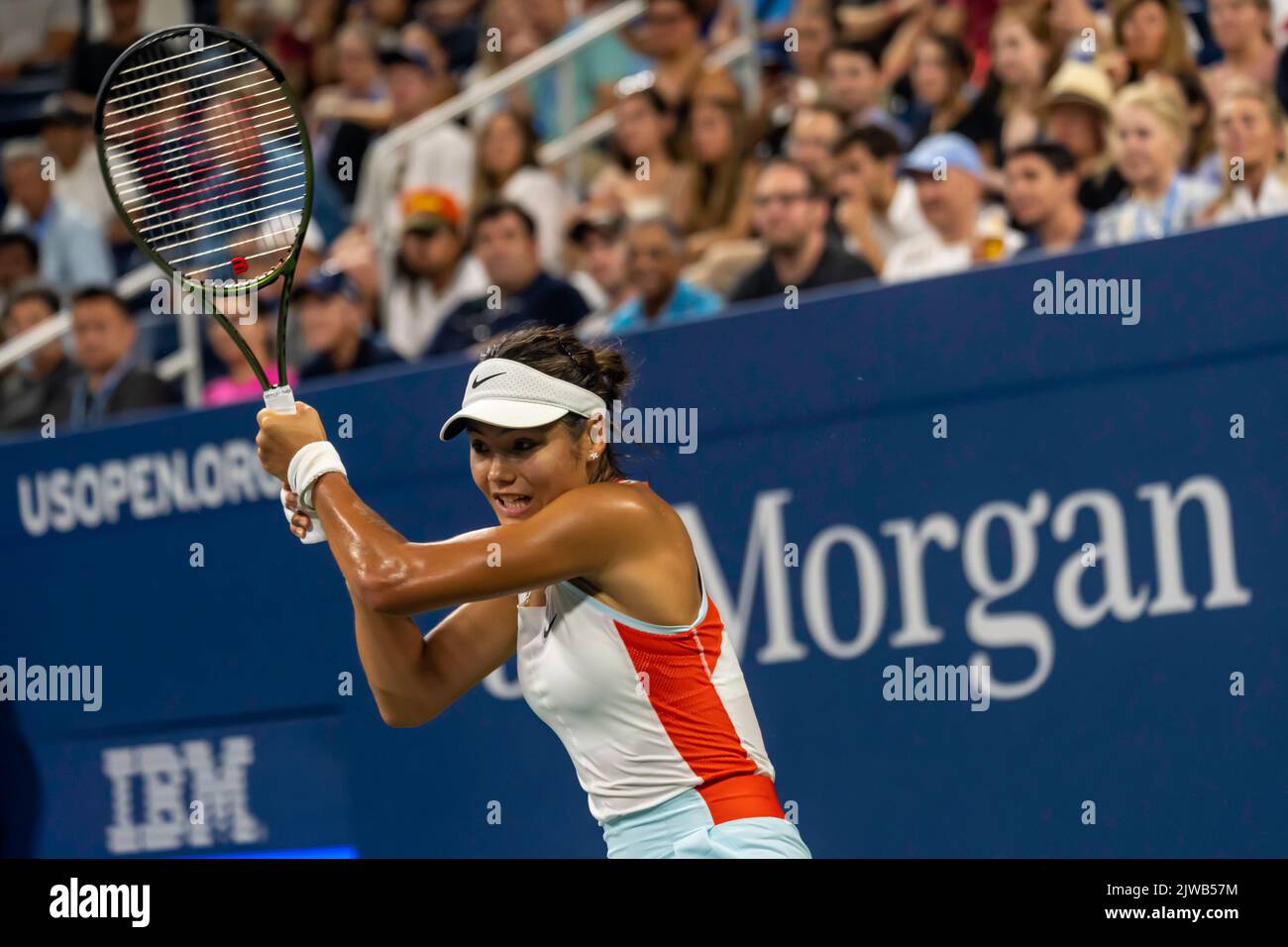 Emma Raducanu (GBR) during her first round loss at the 2022 US Open ...