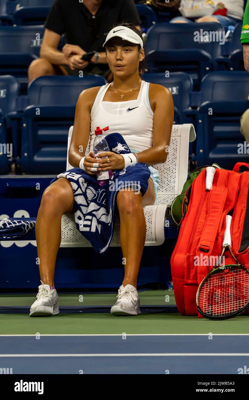 Emma Raducanu (GBR) during her first round loss at the 2022 US Open ...