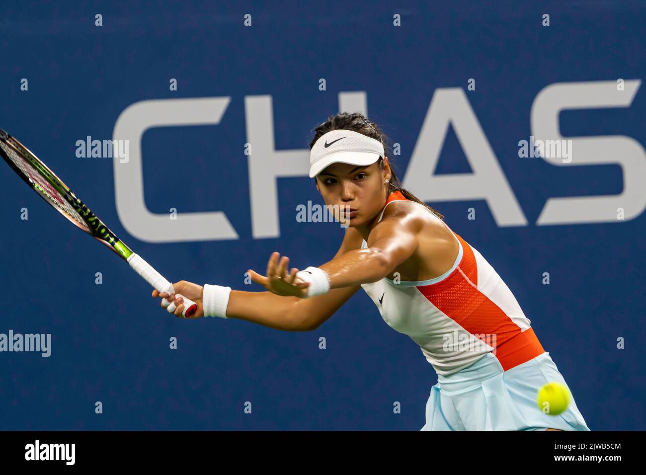 Emma Raducanu (GBR) during her first round loss at the 2022 US Open ...