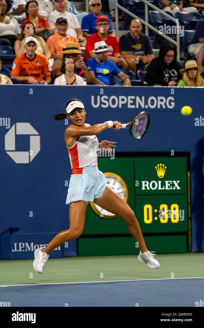 Emma Raducanu (GBR) during her first round loss at the 2022 US Open ...