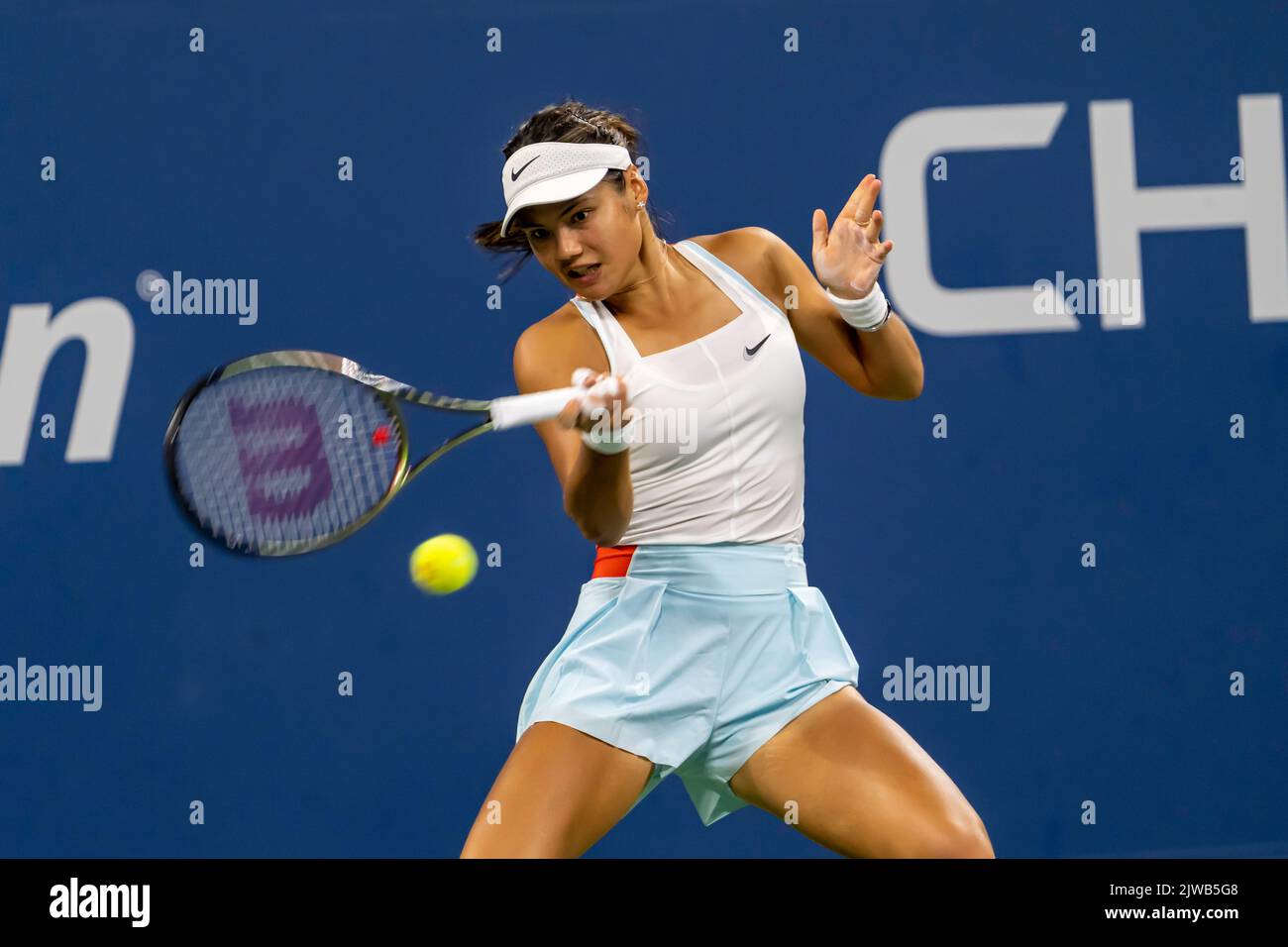Emma Raducanu (GBR) during her first round loss at the 2022 US Open ...