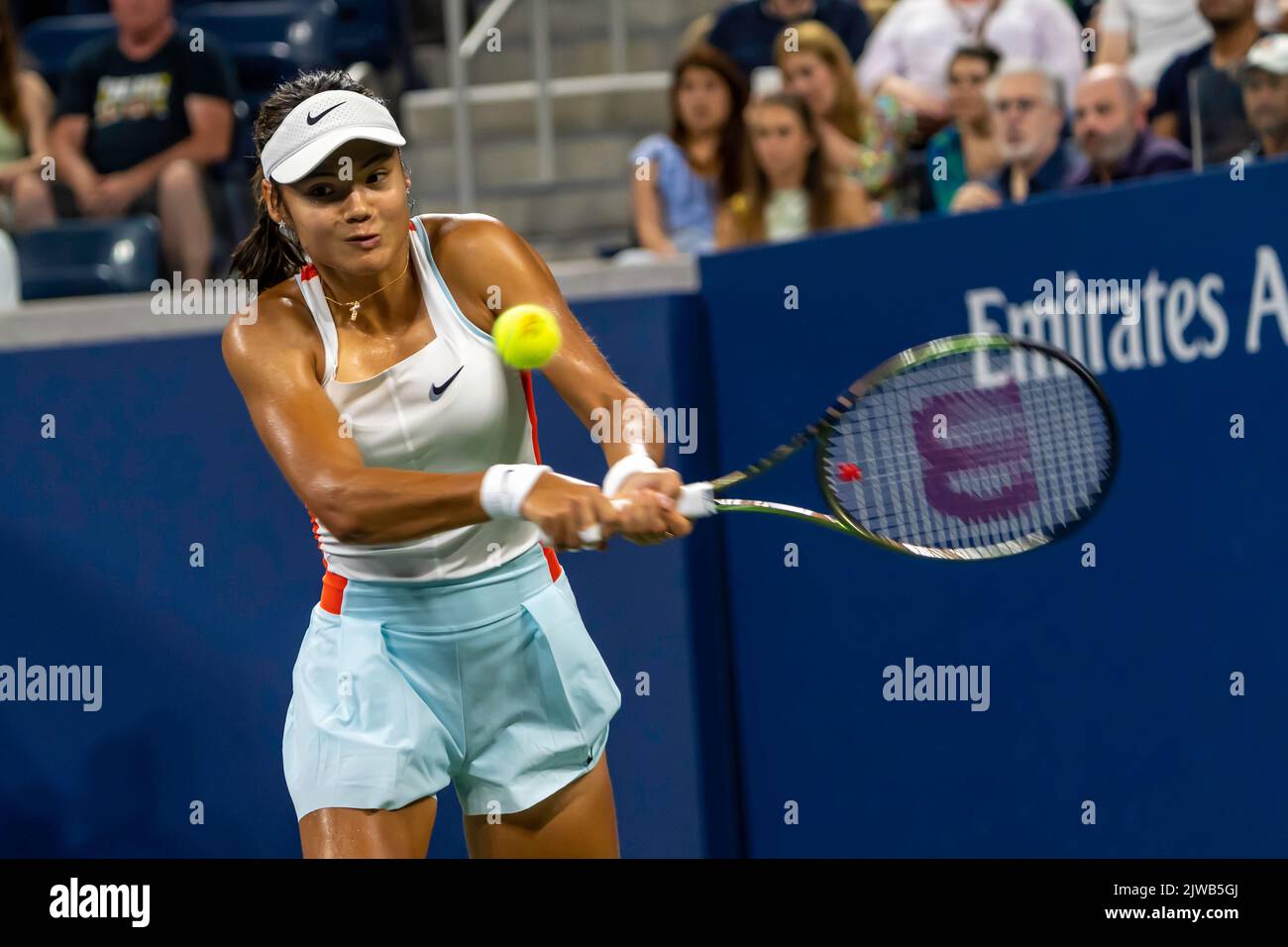Emma Raducanu (GBR) during her first round loss at the 2022 US Open ...