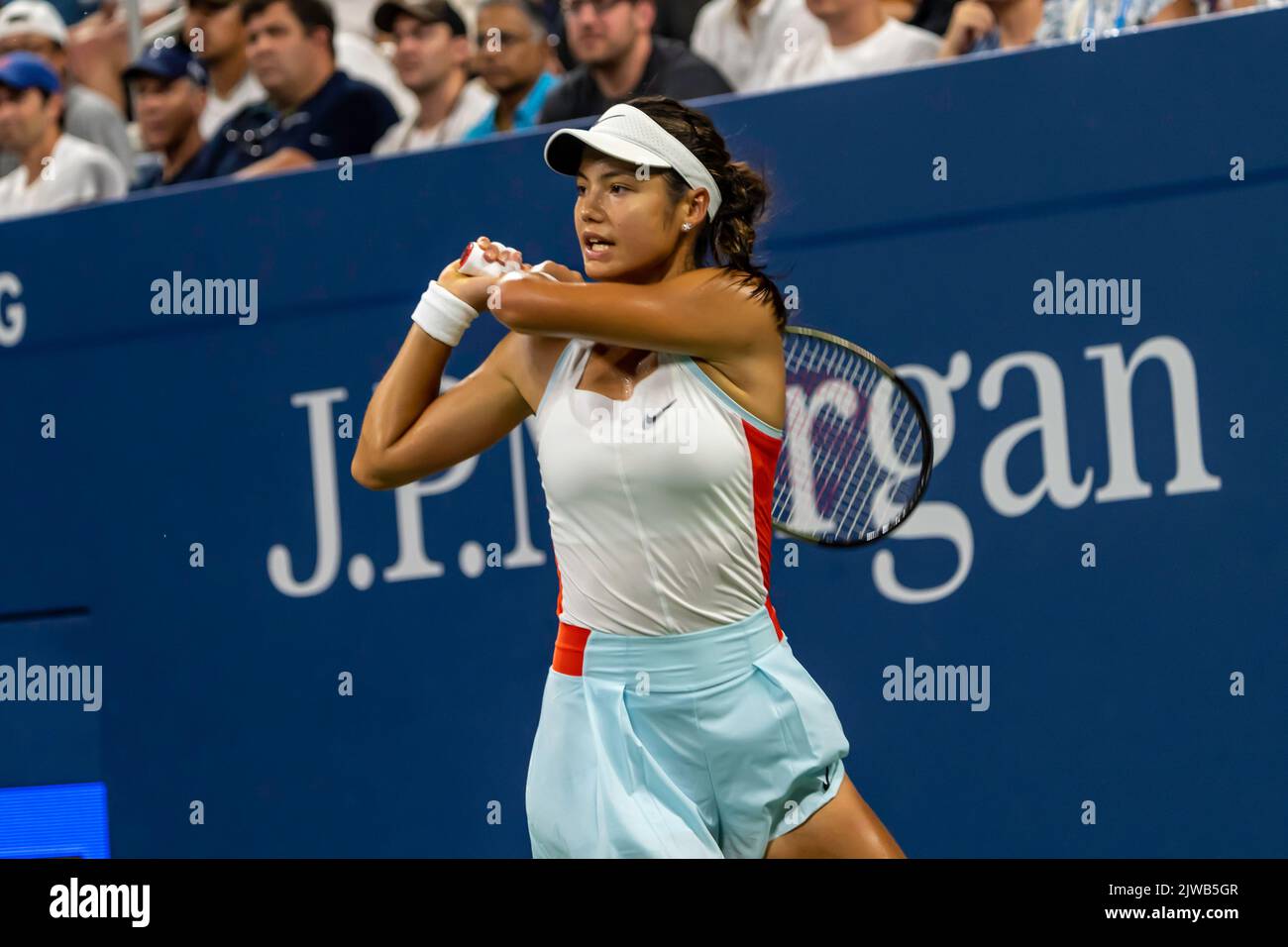 Emma Raducanu (GBR) during her first round loss at the 2022 US Open ...