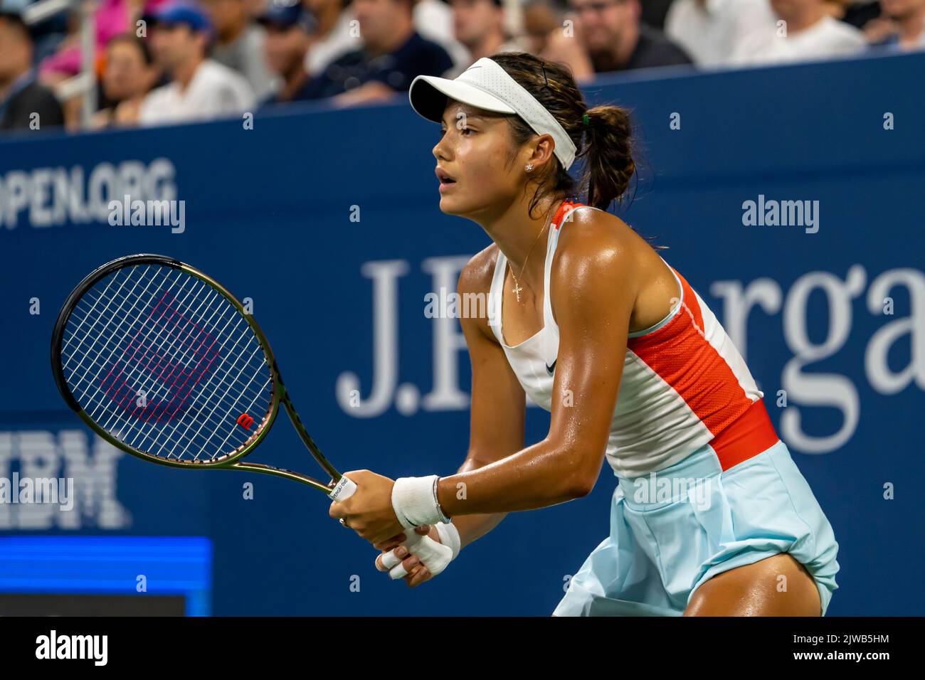 Emma Raducanu (GBR) during her first round loss at the 2022 US Open ...