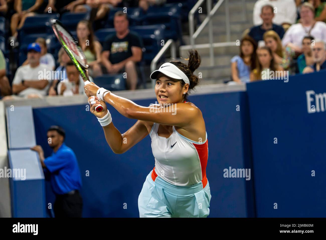 Emma Raducanu (GBR) during her first round loss at the 2022 US Open ...