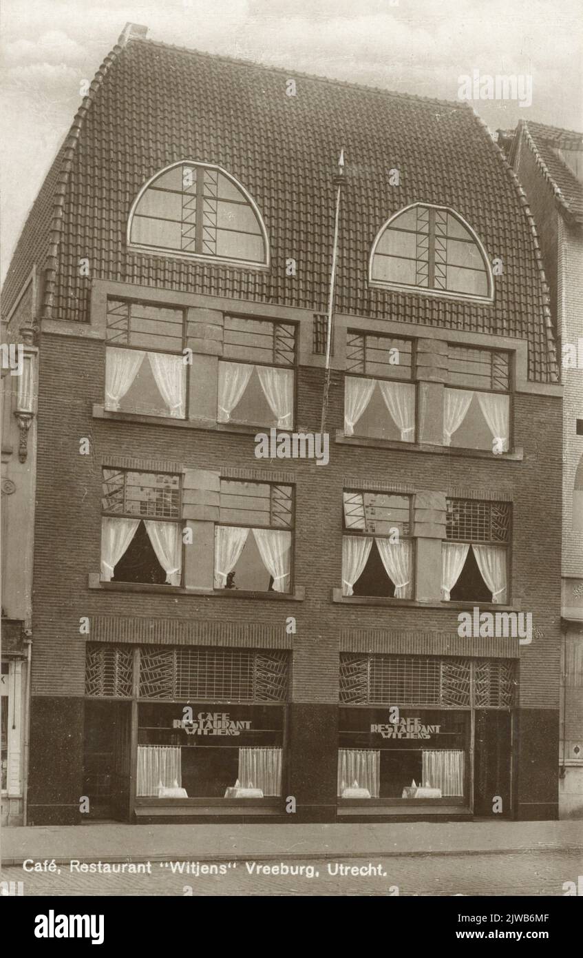 View of the facade of Cafe-Restaurant Witjens (Vredenburg 4) in Utrecht ...